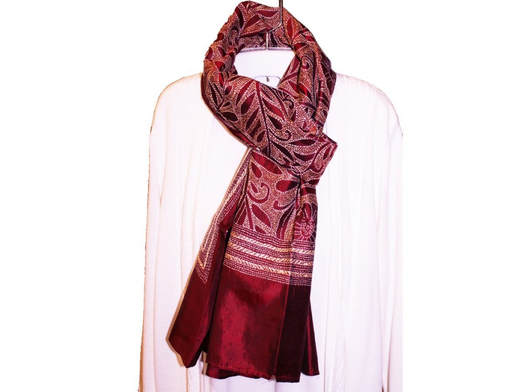 Printed and Embroidered Maroon Scarves